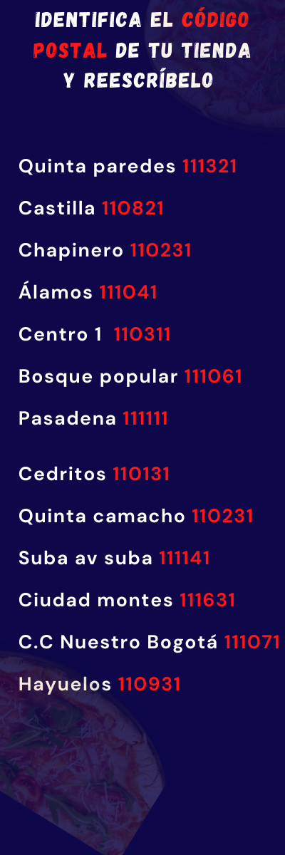 Lista de Códigos postales - Aprissa Pizza